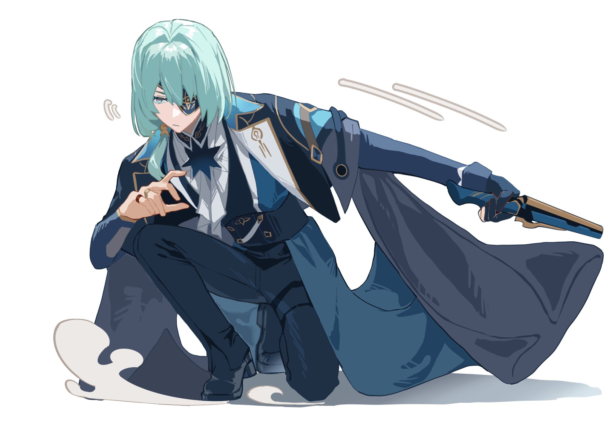 The Big ImageBoard (TBIB) - 1boy anaxa (honkai: star rail) aqua eyes aqua hair ascot black coat ...