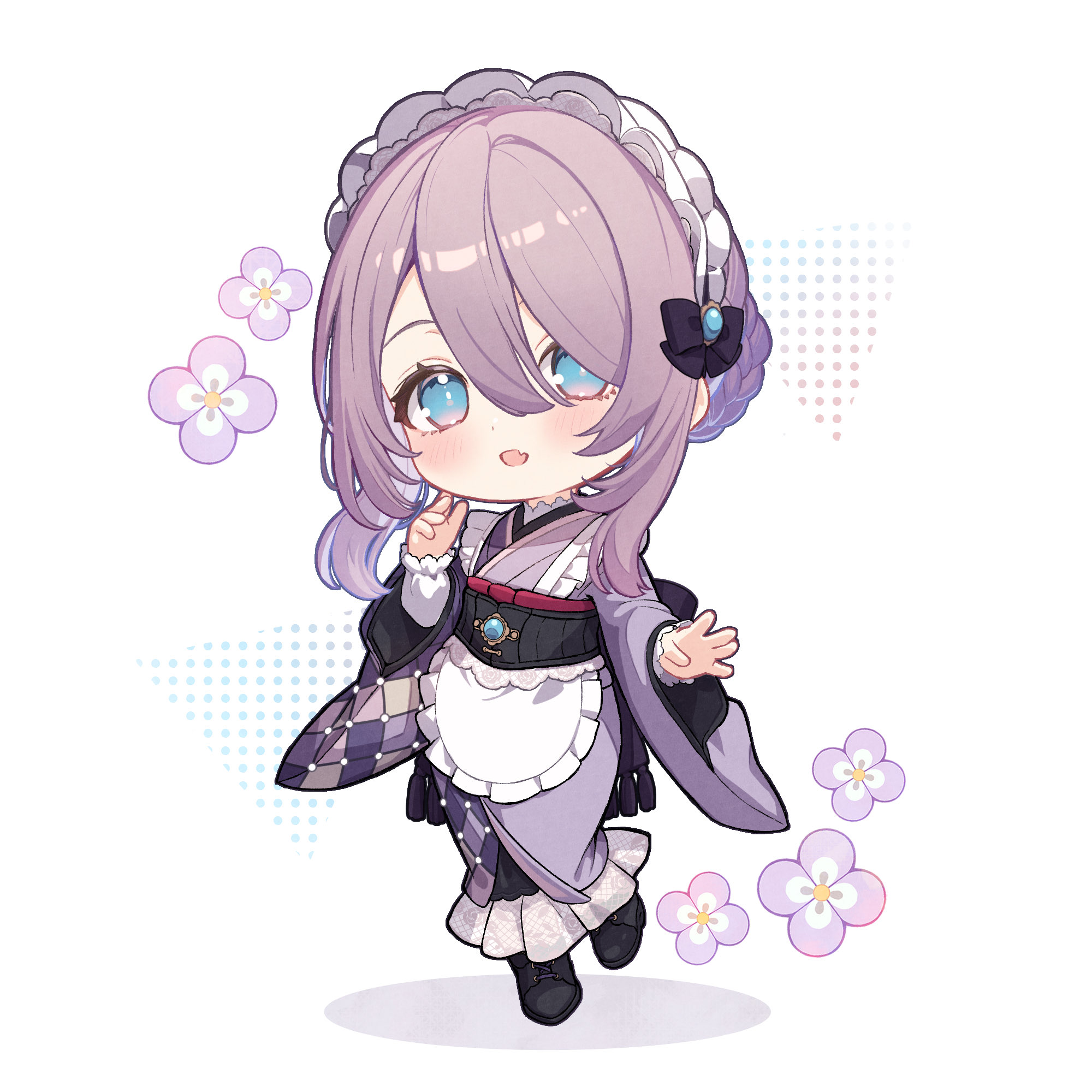 The Big ImageBoard (TBIB) - 1girl :d aoto neko apron blue hair chibi ...