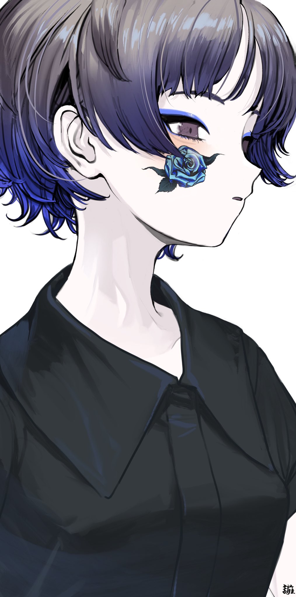 The Big ImageBoard (TBIB) - 1girl bad id bad twitter id black hair black shirt blue eyeshadow ...