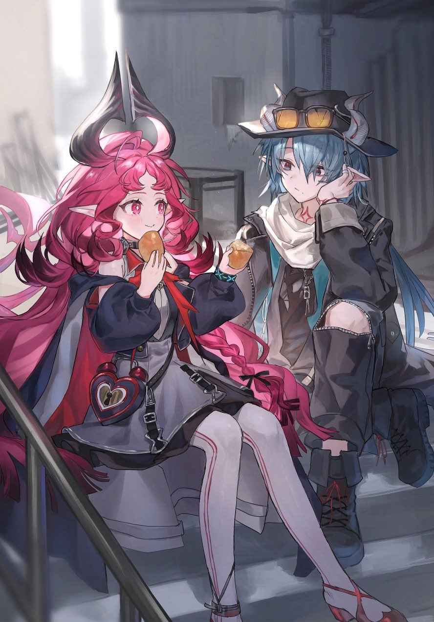 The Big ImageBoard (TBIB) - 1boy 1girl arknights black eyes black hat blue hair blush bright ...