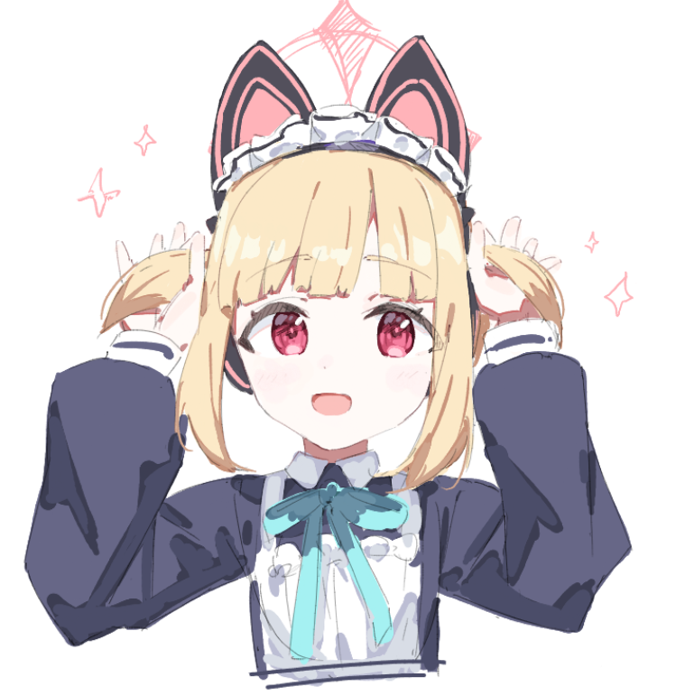 The Big ImageBoard (TBIB) - 1girl animal ear headphones animal ears apron aqua ribbon black ...