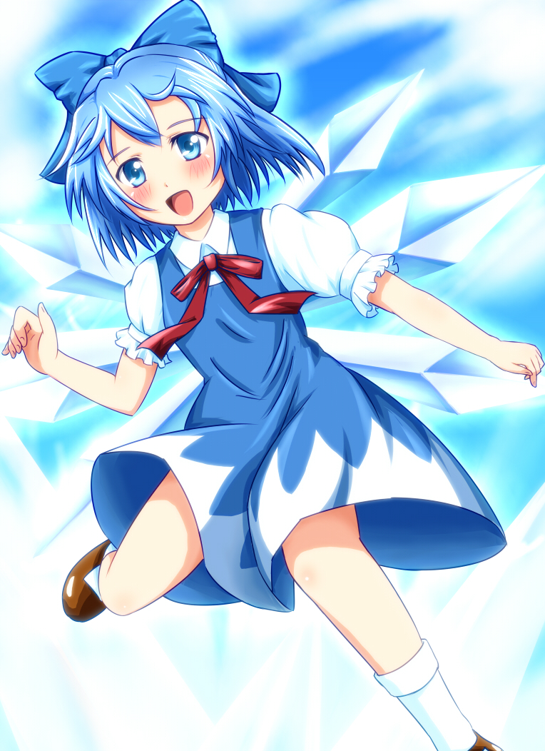 The Big ImageBoard (TBIB) - 1girl blue dress blue eyes blue hair blush cirno commentary request ...