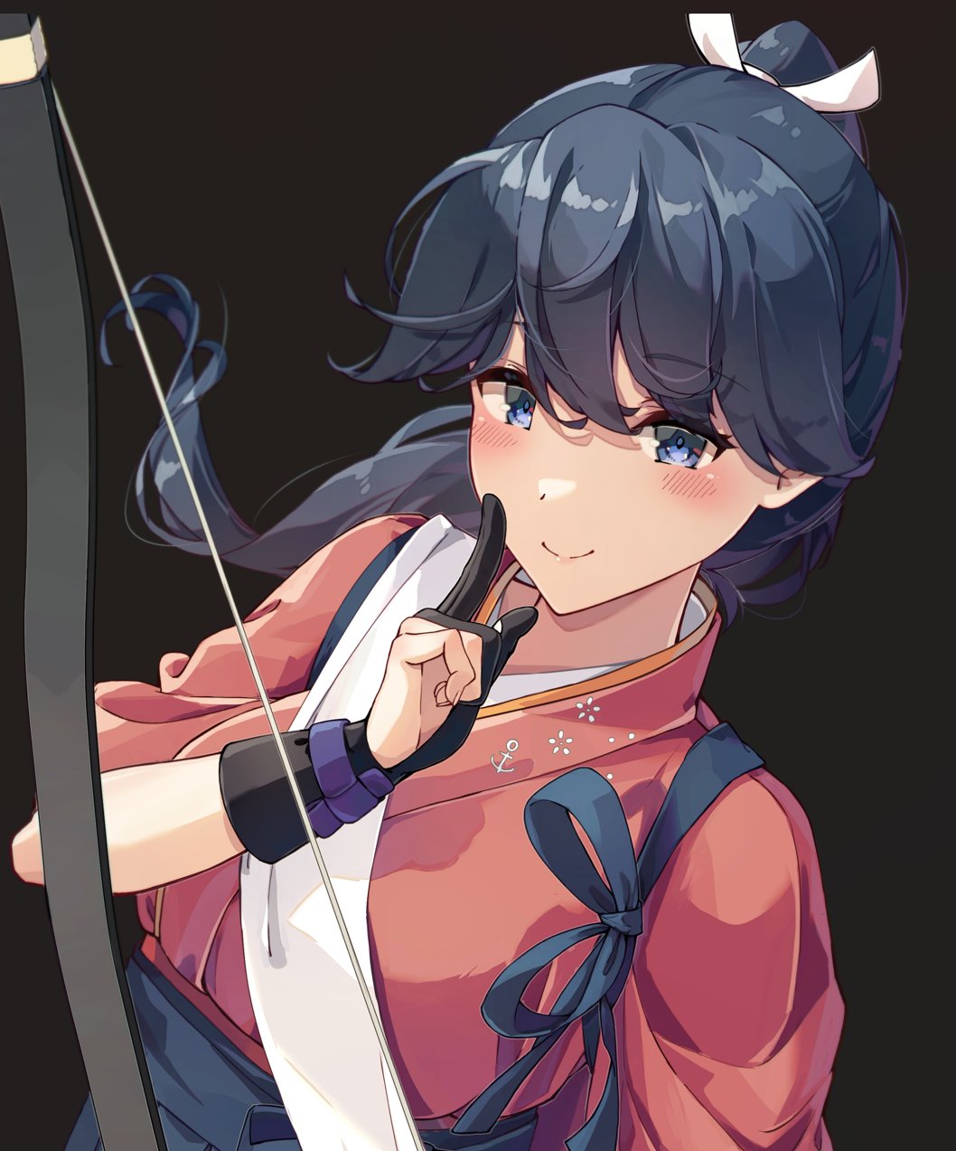 The Big ImageBoard (TBIB) - 1girl black background black gloves black hakama blue eyes bow ...