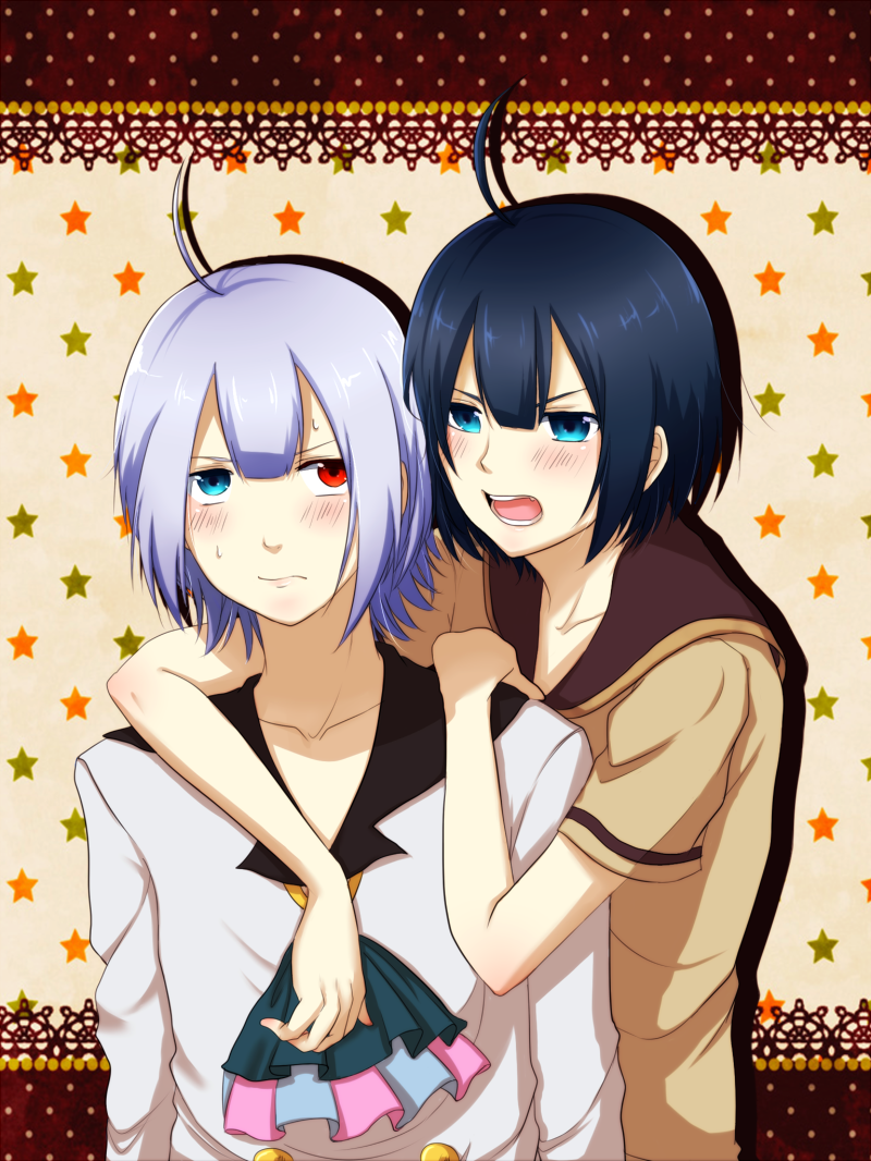 The Big Imageboard Tbib 2girls Ahoge Blue Eyes Blush Heterochromia