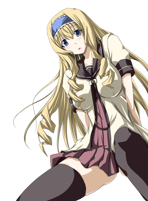 The Big Imageboard Tbib Black Legwear Blonde Hair Blue Eyes Blue