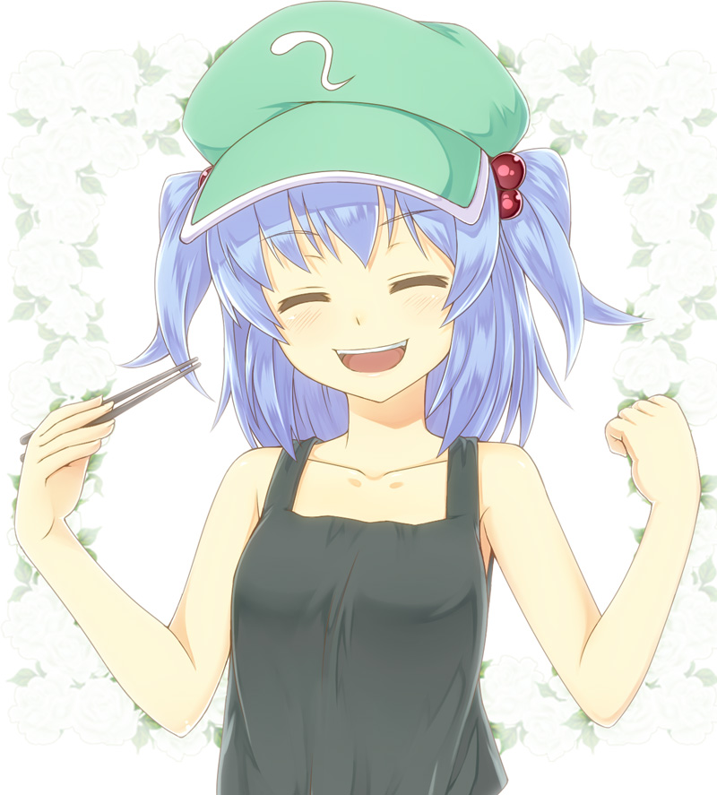 The Big ImageBoard (TBIB) - 1girl alternate costume armpits arms up blue hair blush chopsticks ...
