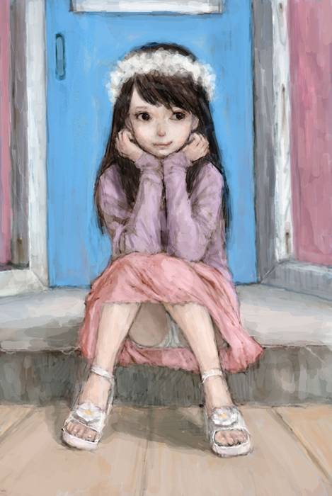 The Big ImageBoard (TBIB) - black eyessmile brown hair child feet flower hair flower loli long ...