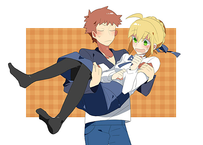 The Big Imageboard Tbib Ahoge Blonde Hair Dress Emiya Shirou Eyes Closed Fatestay Night
