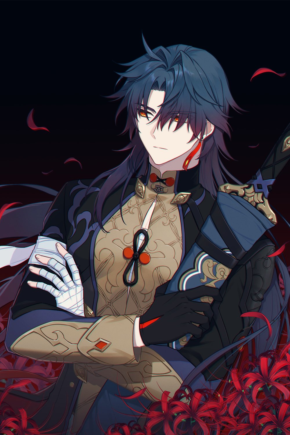 The Big ImageBoard (TBIB) - 1boy ahoge bandaged hand bandages black ...
