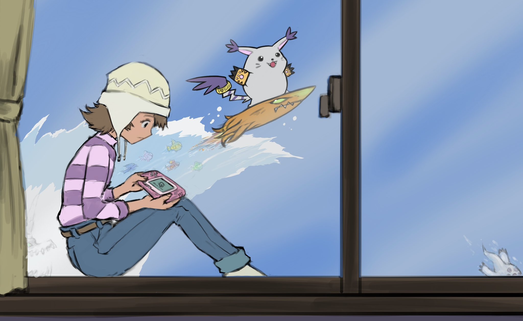 The Big ImageBoard (TBIB) - 1girl :d belt curtains digimon digimon ...