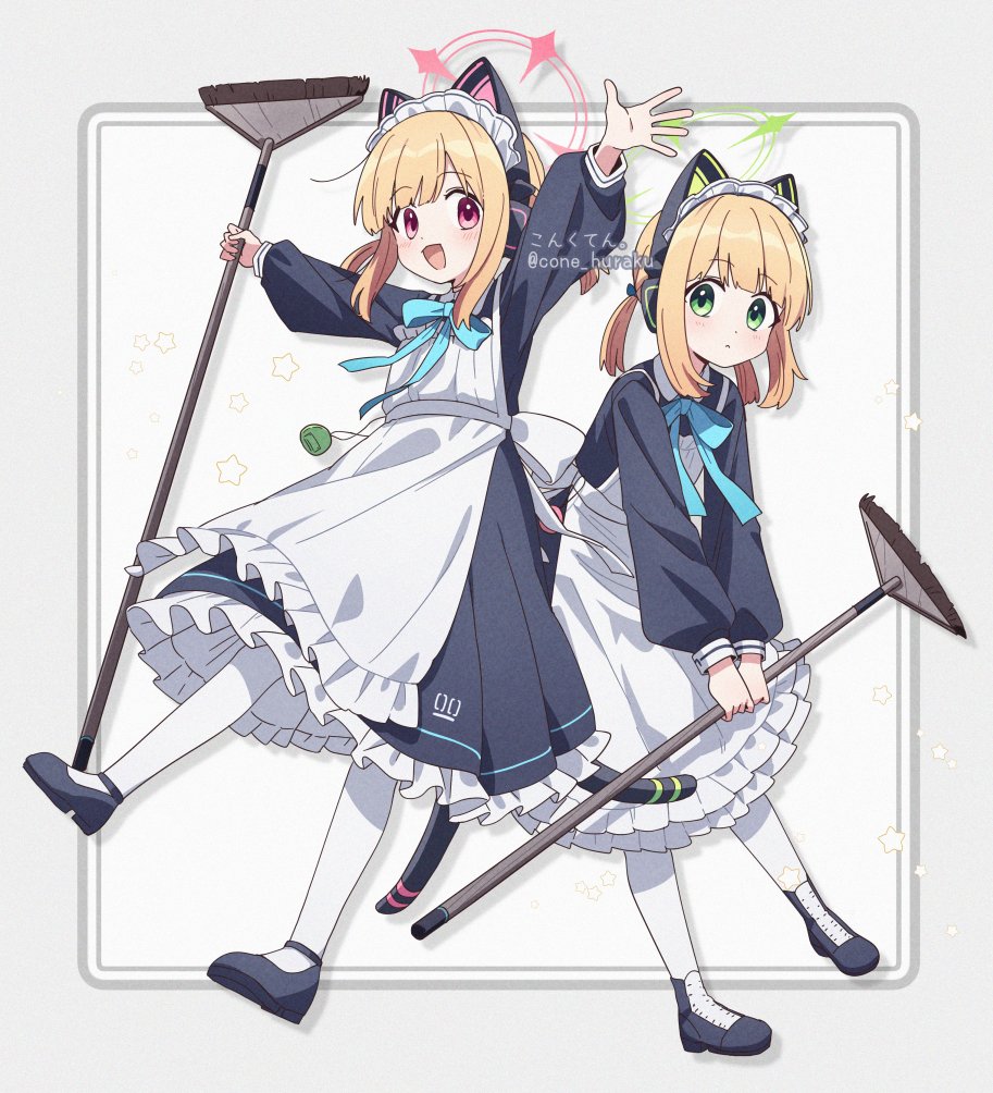 The Big ImageBoard (TBIB) - 2girls animal ear headphones animal ears apron black dress black ...