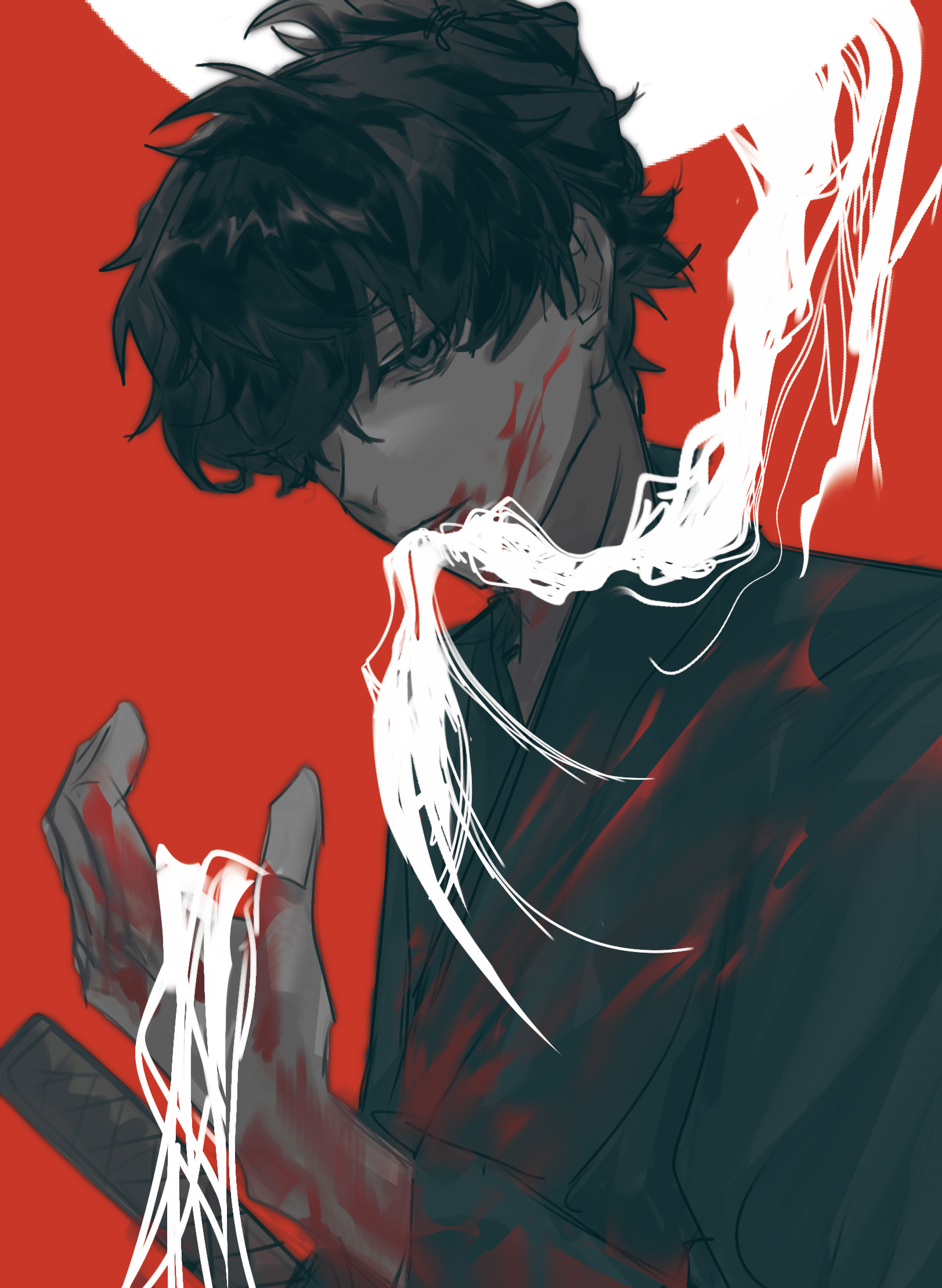 The Big ImageBoard (TBIB) - 1boy bags under eyes black hair blood blood on clothes blood on face ...