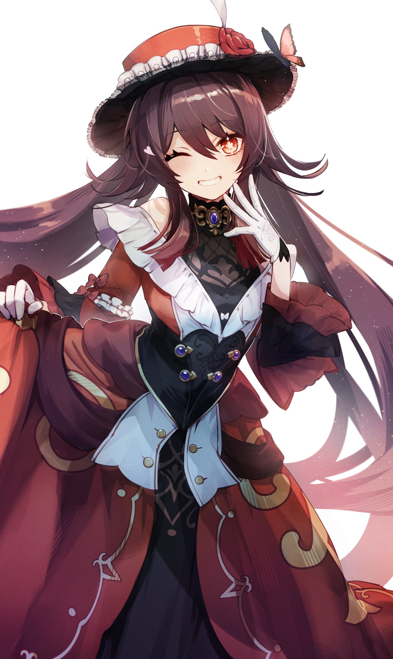 The Big ImageBoard (TBIB) - 1girl ;d alternate costume bow brown hair butterfly hat ornament ...