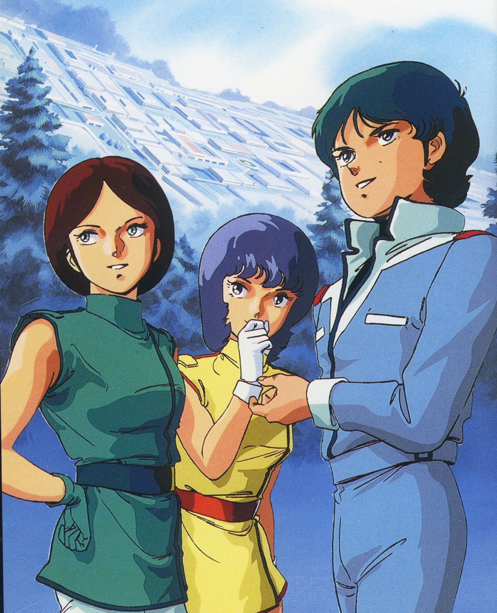 The Big ImageBoard (TBIB) - 1980s (style) 1boy 2girls aeug belt blue hair brown hair building ...