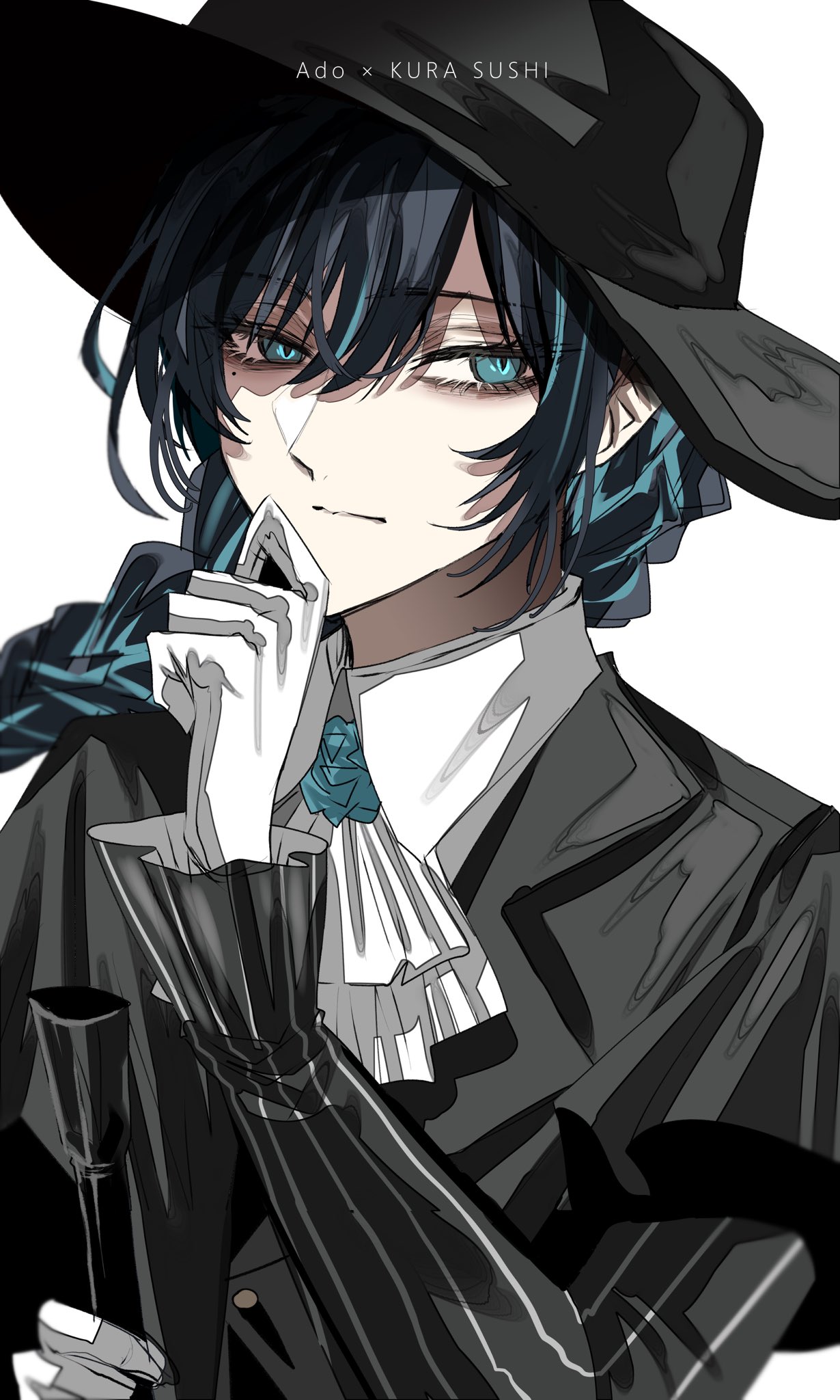 The Big ImageBoard (TBIB) - 1girl ado (utaite) ascot black hair black hat blue brooch blue eyes ...
