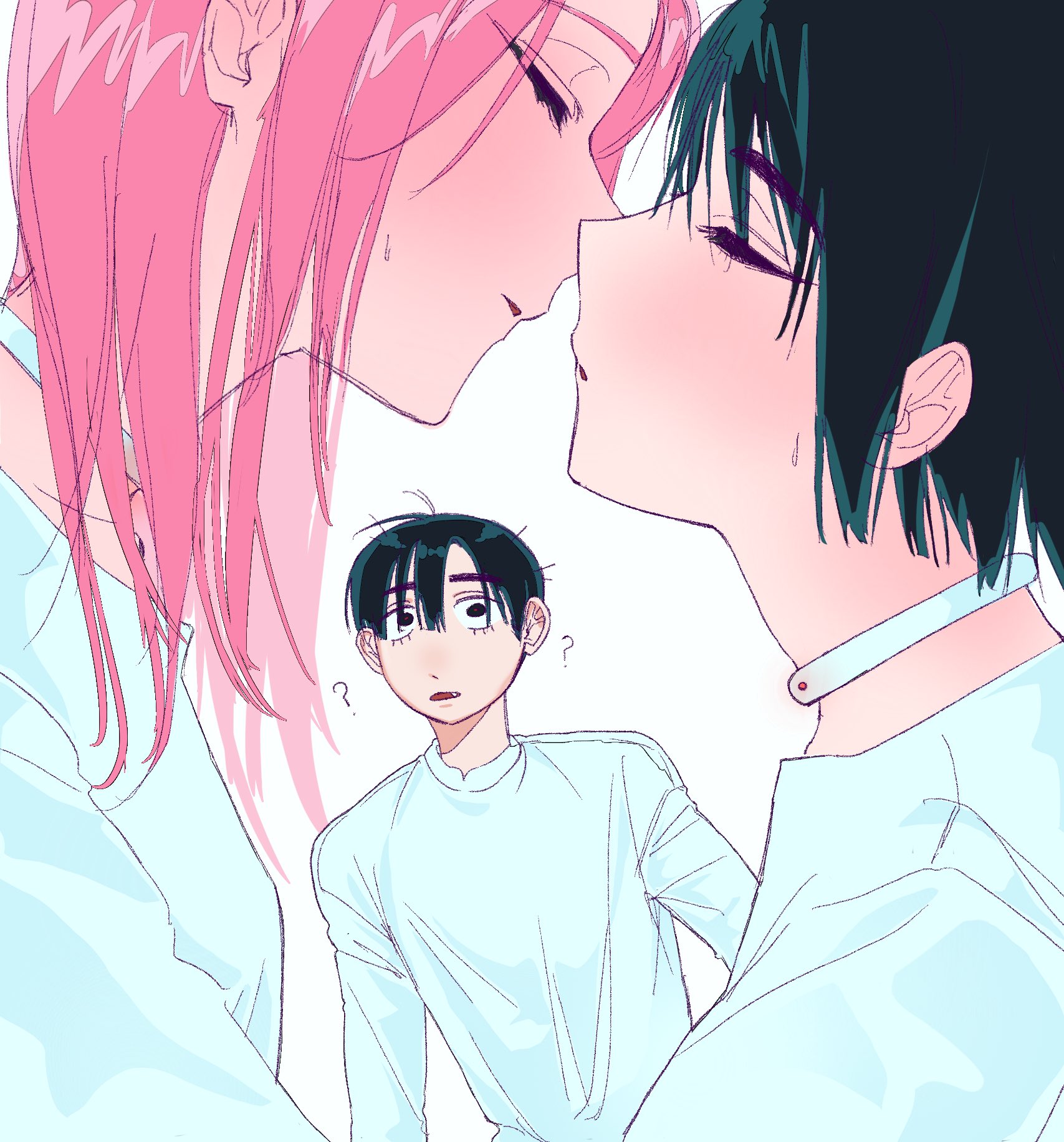 The Big ImageBoard (TBIB) - 1boy 2girls ? alien stage black hair choker closed eyes commentary ...