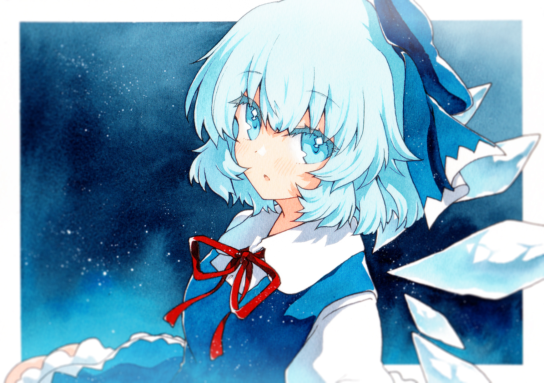 The Big ImageBoard (TBIB) - 1girl blue background blue dress blue eyes blue hair blush cirno ...