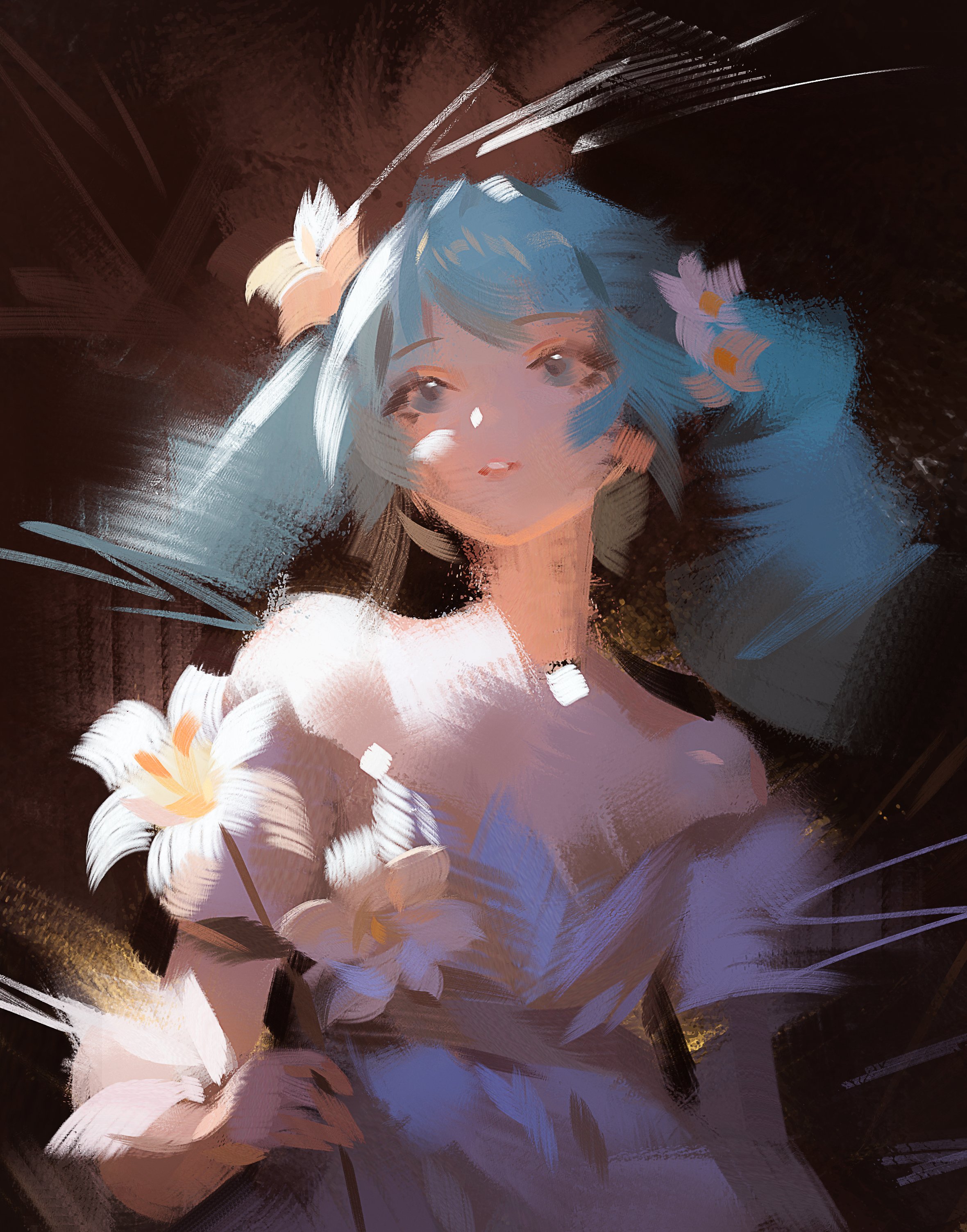 The Big ImageBoard (TBIB) - 1girl absurdres aqua eyes aqua hair bare shoulders blue hair ...