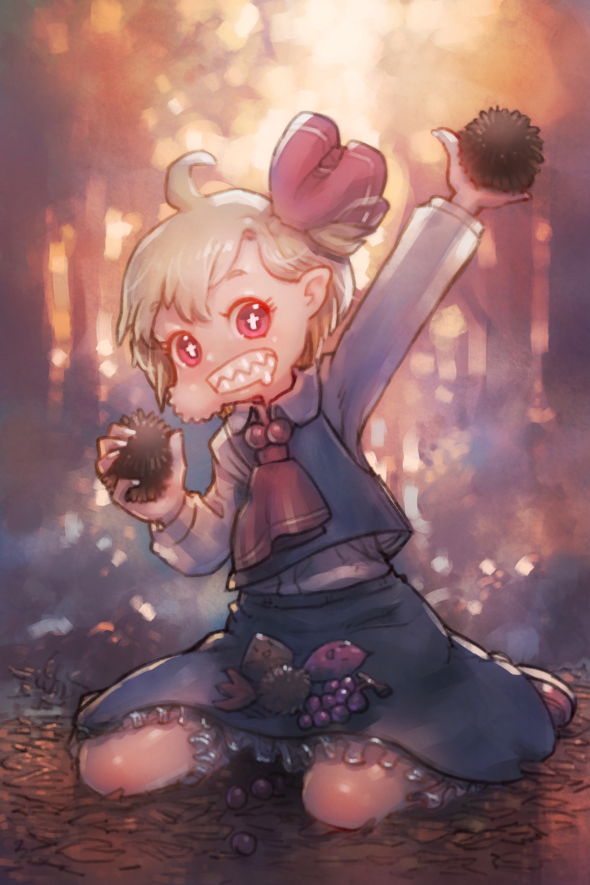 The Big ImageBoard (TBIB) - + + 1girl absurdres ahoge arm up autumn berry blonde hair chestnut ...