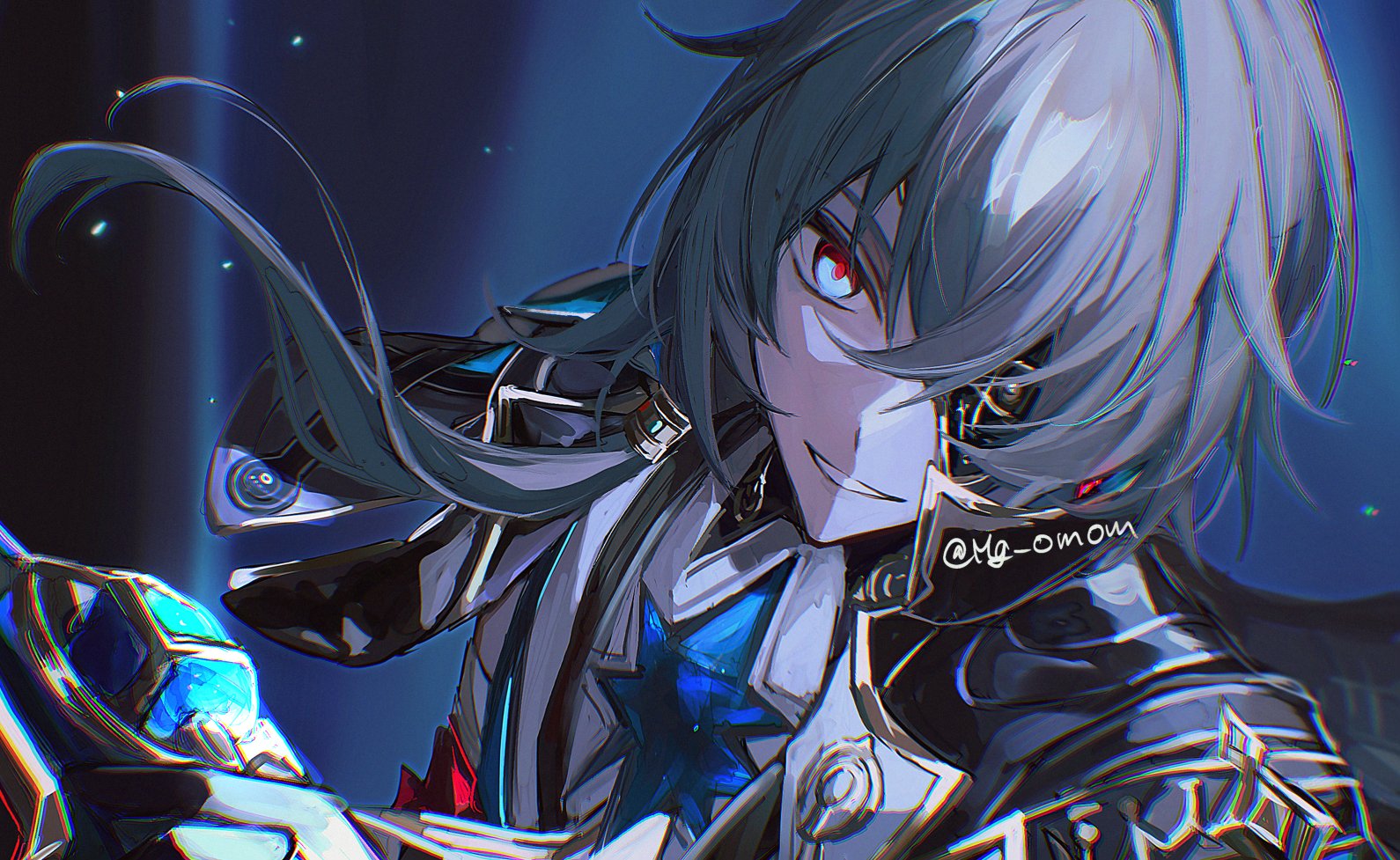 The Big ImageBoard (TBIB) - 1boy anaxa (honkai: star rail) aqua hair black jacket eyepatch grin ...