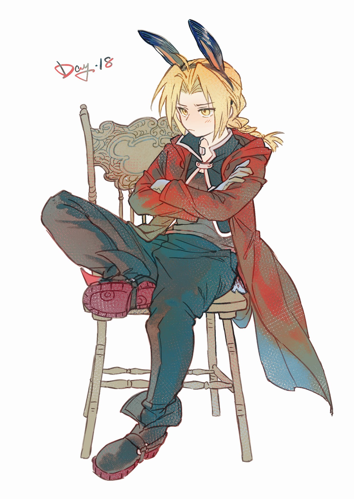 The Big ImageBoard (TBIB) - 1boy animal ears black pants braid chair ...