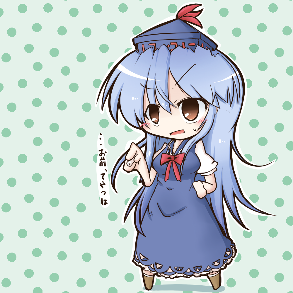 The Big ImageBoard (TBIB) - 1girl blue dress blue hair blush brown eyes chalk chibi commentary ...