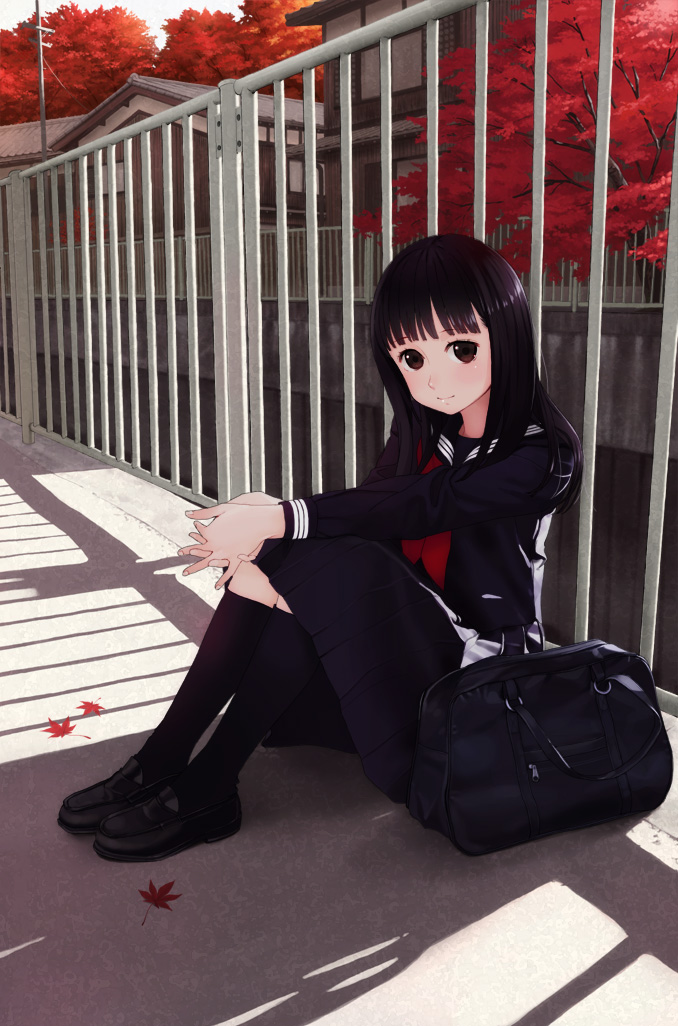 The Big ImageBoard (TBIB) - artist request bag black hair brown eyes derivative work kneehighs ...