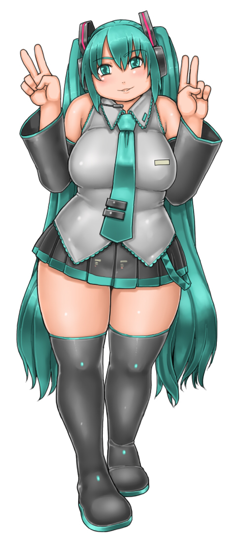 The Big ImageBoard (TBIB) - 1girl aqua eyes aqua hair fat hatsune miku long image necktie plump ...