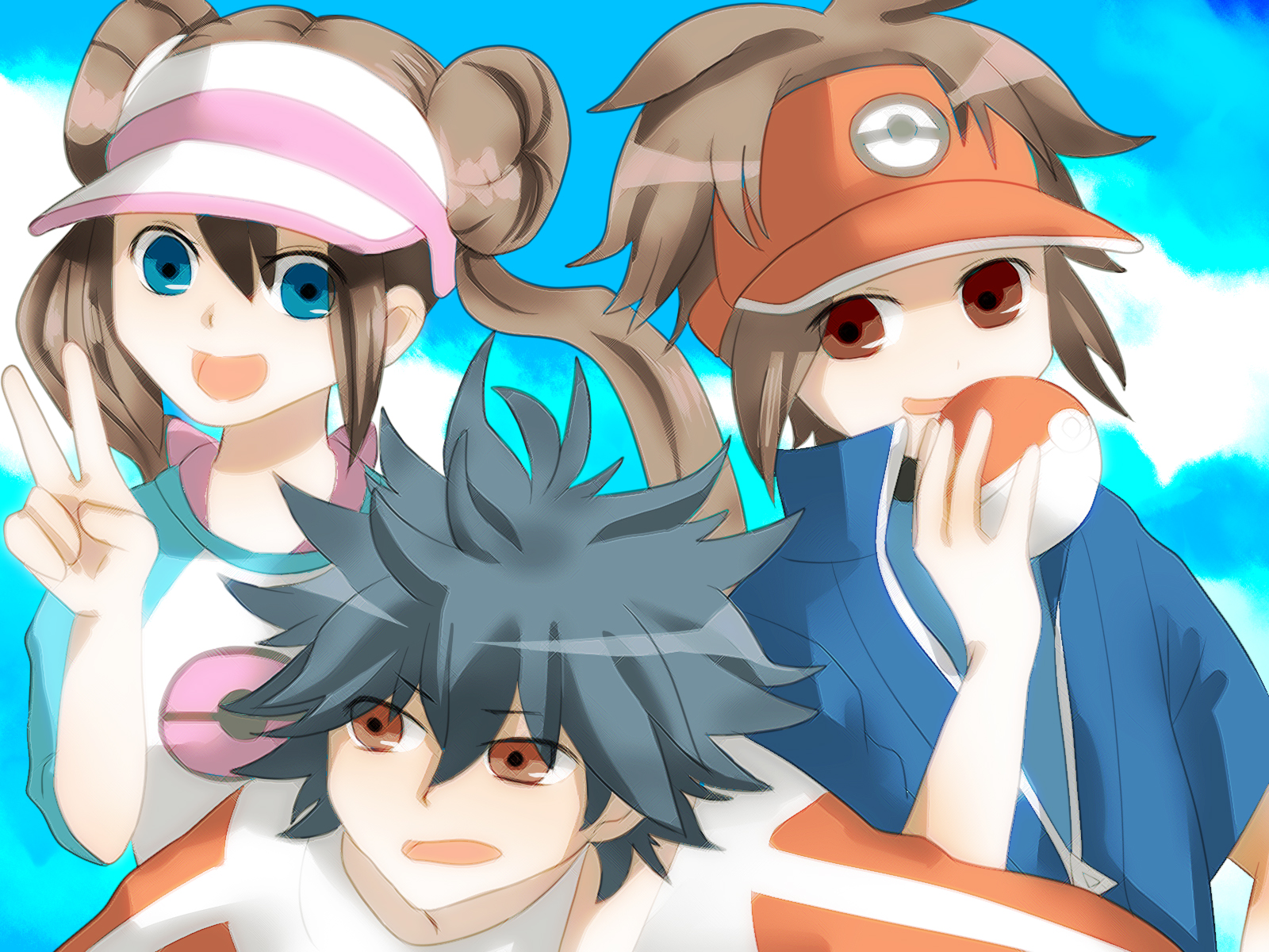 The Big ImageBoard (TBIB) - 1girl 2boys blue eyes blue hair brown eyes ...