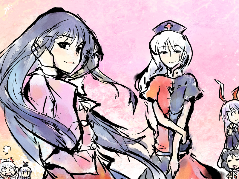 The Big ImageBoard (TBIB) - 6+girls adjusting hair black hair ...