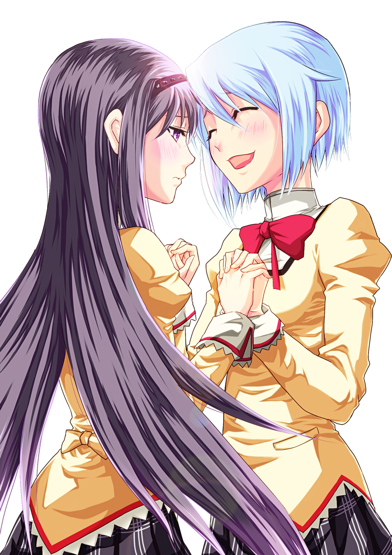 The Big Imageboard Tbib 2girls Akemi Homura Black Hair Blue Hair