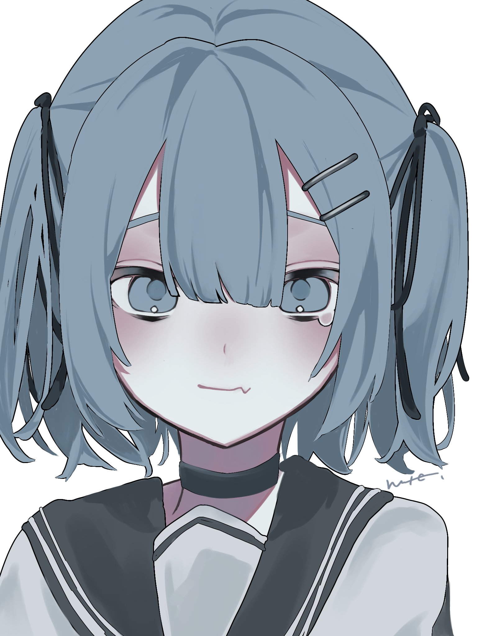 The Big ImageBoard (TBIB) - 1girl black choker black ribbon black sailor collar blue eyes blue ...