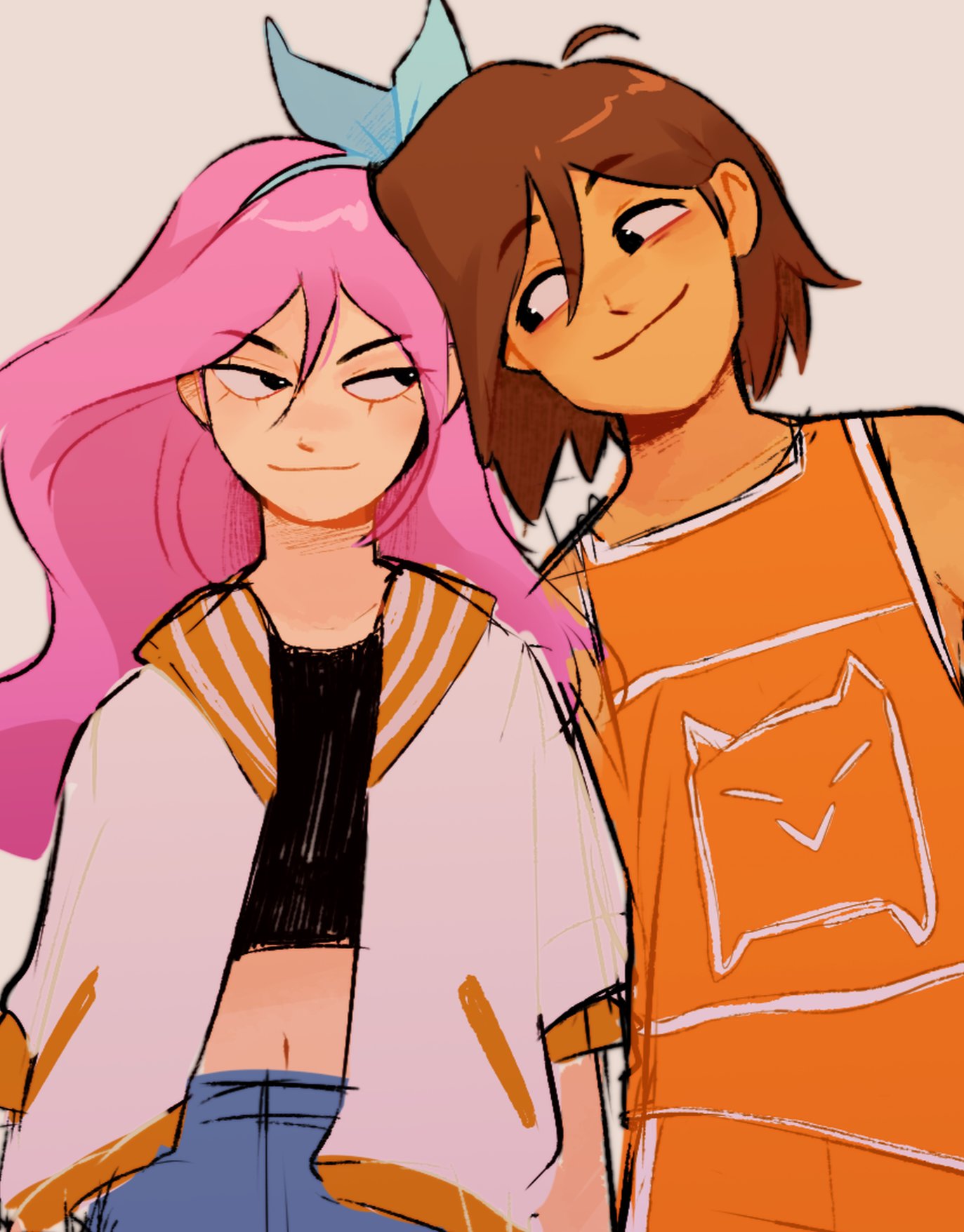 The Big ImageBoard (TBIB) - 1boy 1girl aubrey (faraway) (omori) aubrey (omori) blue skirt brown ...