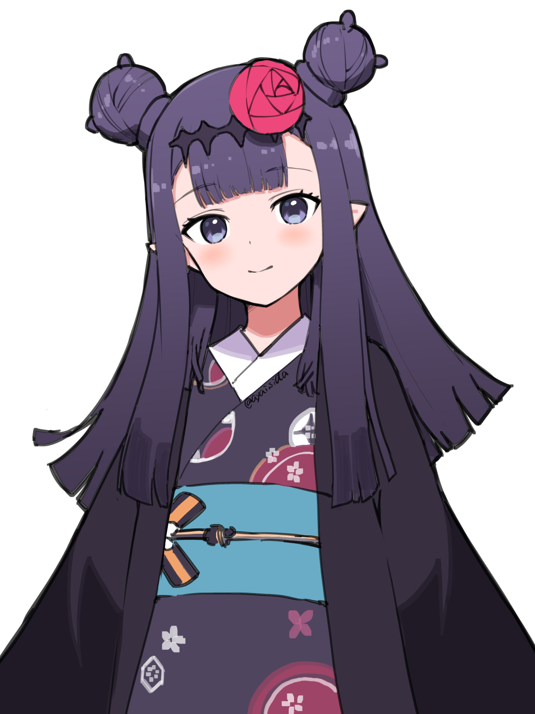 The Big ImageBoard (TBIB) - 1girl black haori black kimono blunt bangs blush commentary double ...
