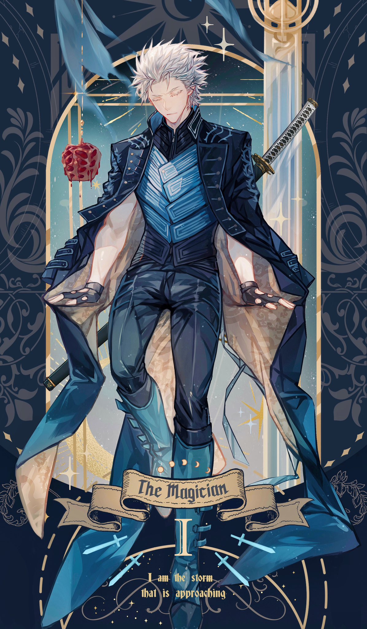 The Big ImageBoard (TBIB) - 1boy bishounen black coat black gloves blue coat blue eyes closed ...