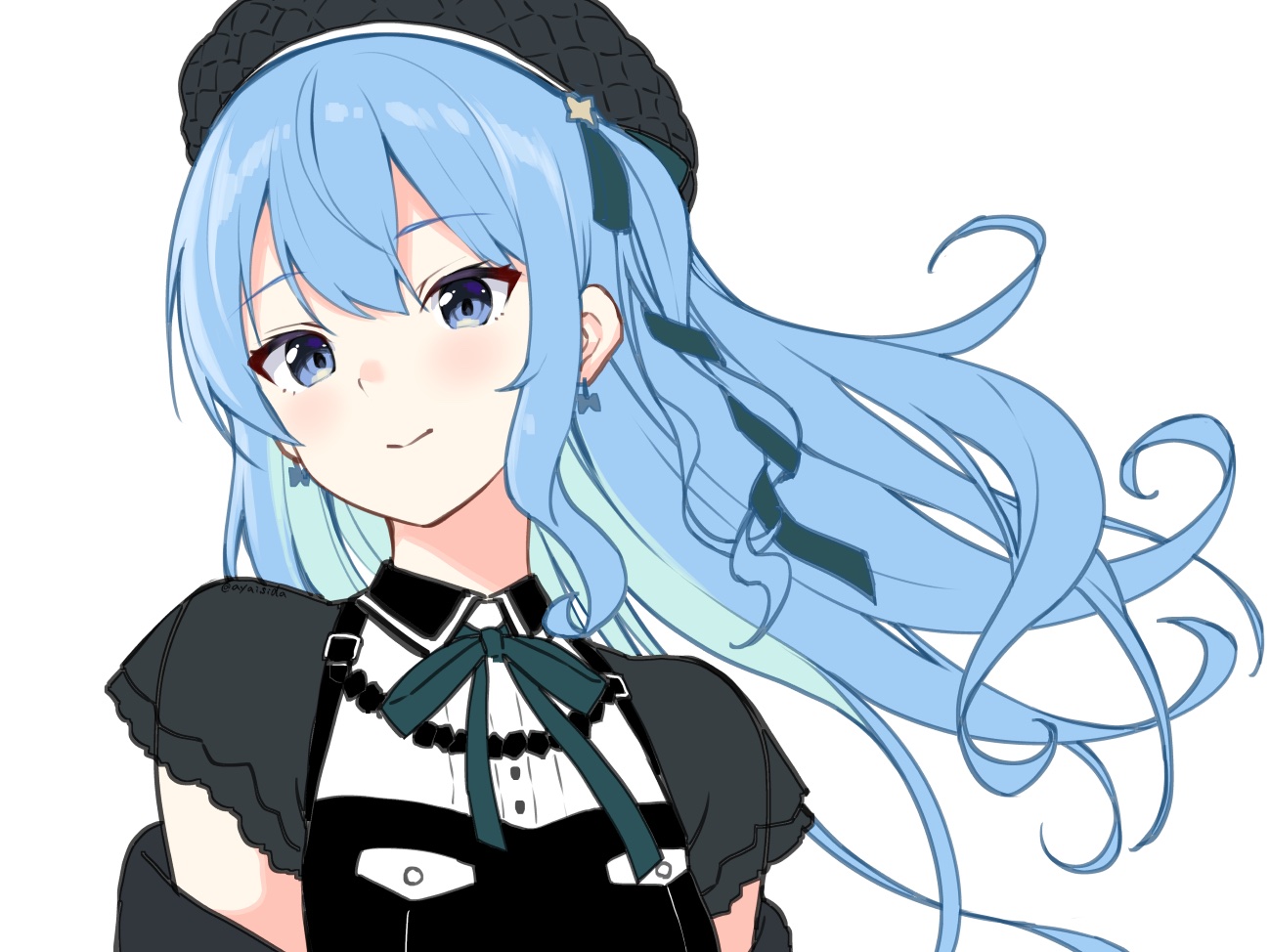 The Big ImageBoard (TBIB) - 1girl beret black beret blue eyes blue hair commentary earrings ...