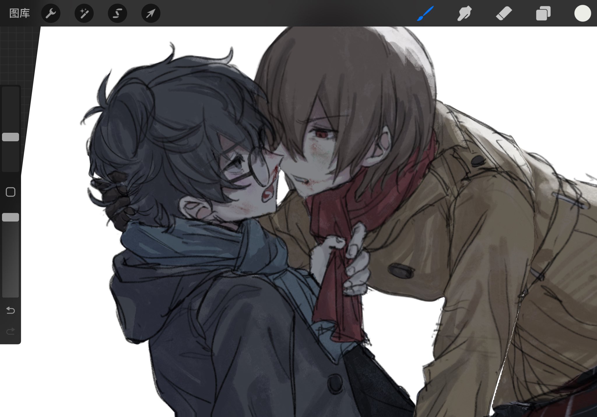 The Big ImageBoard (TBIB) - 2boys akechi gorou amamiya ren art tools in frame black hair black ...