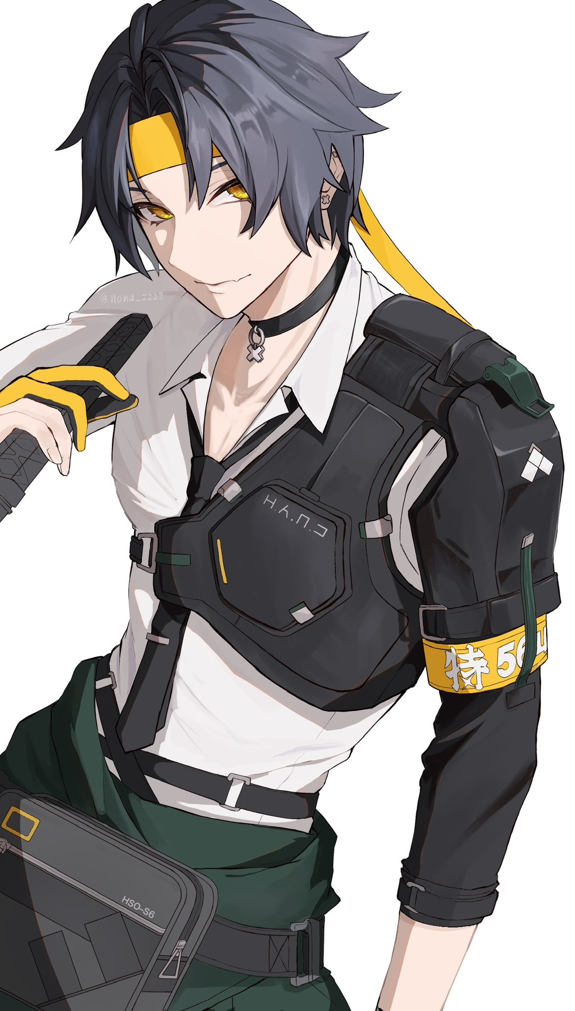 The Big ImageBoard (TBIB) - 1boy artist name asaba harumasa black choker black hair black ...