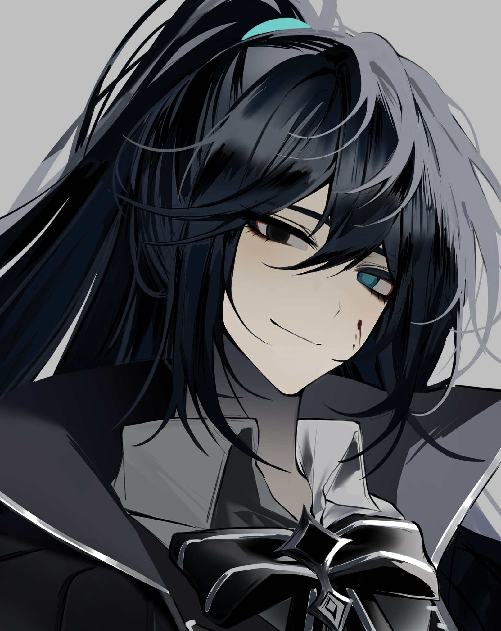 The Big ImageBoard (TBIB) - 1boy aqua eyes black bow black bowtie black coat black eyes black ...