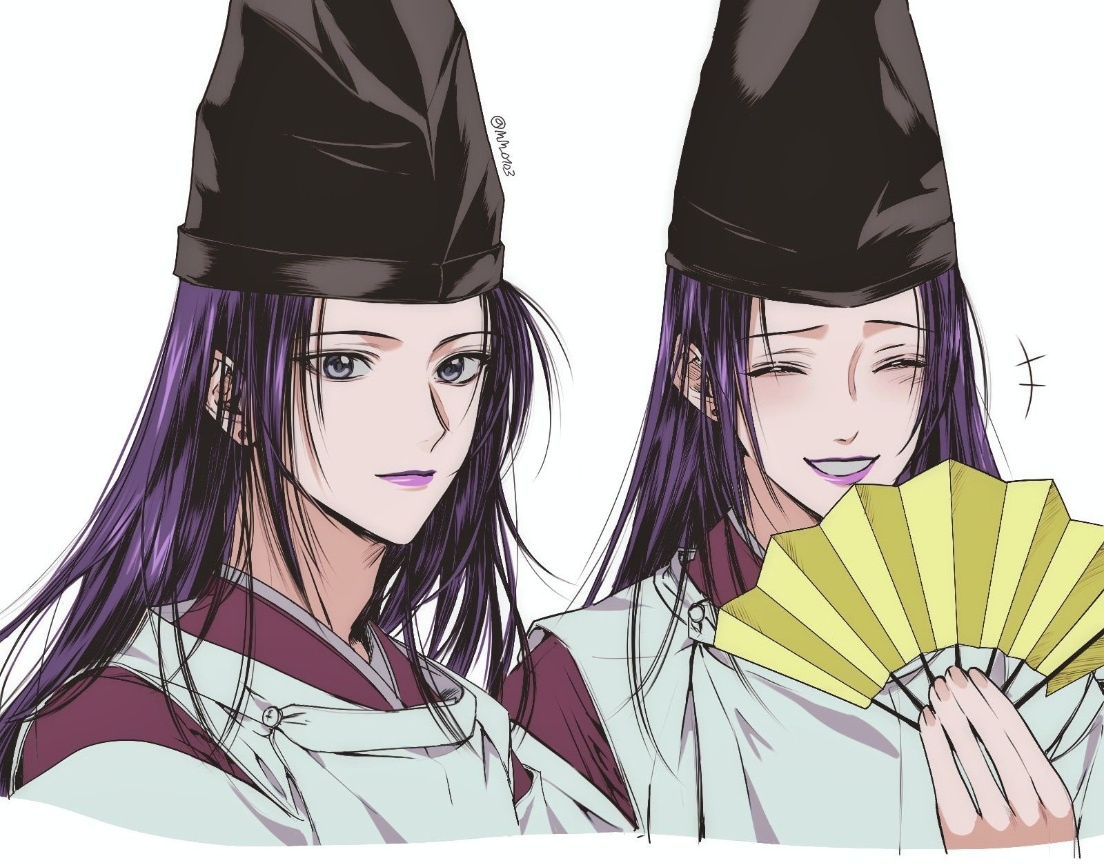 The Big ImageBoard (TBIB) - 1boy bishounen black hat closed eyes folding fan fujiwara no sai ...