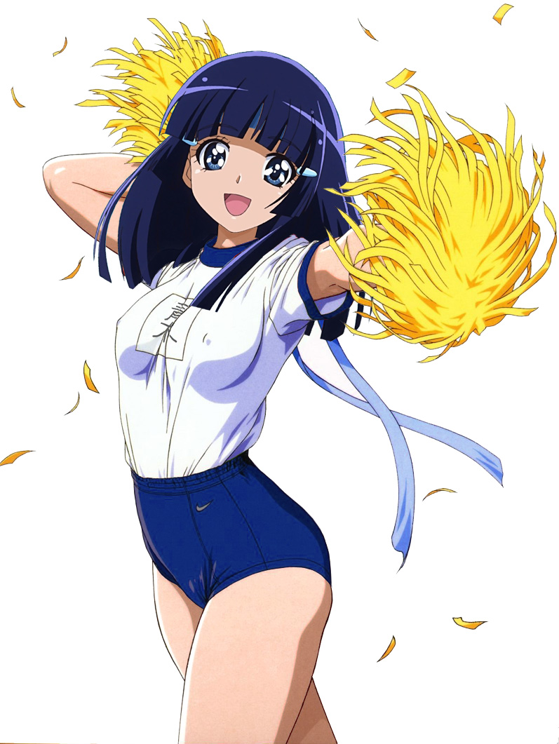 The Big ImageBoard (TBIB) - 1girl :d aoki reika bad id blue buruma blue eyes blue hair blunt ...