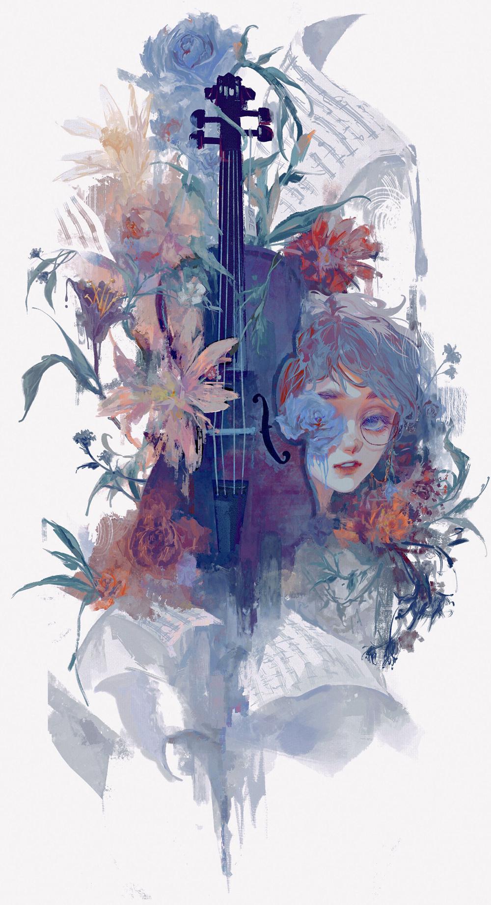 The Big ImageBoard (TBIB) - 1girl artist request black-framed eyewear blue eyes blue flower blue ...