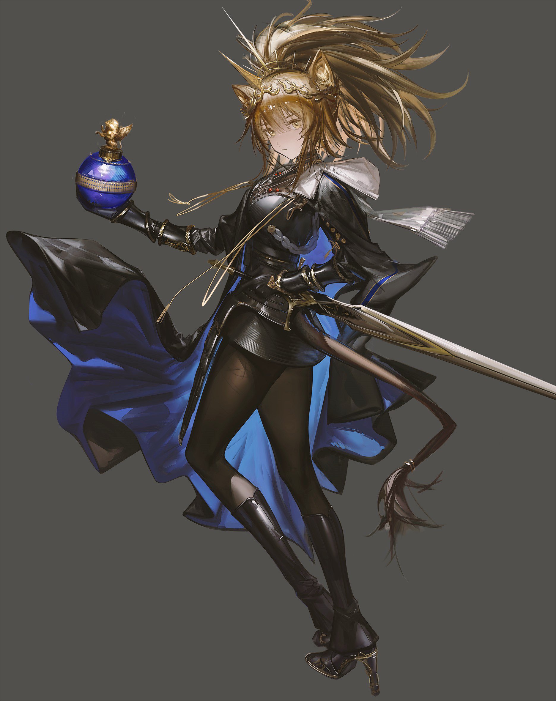 The Big ImageBoard (TBIB) - 1girl aiguillette animal ears arknights black cape black dress black ...