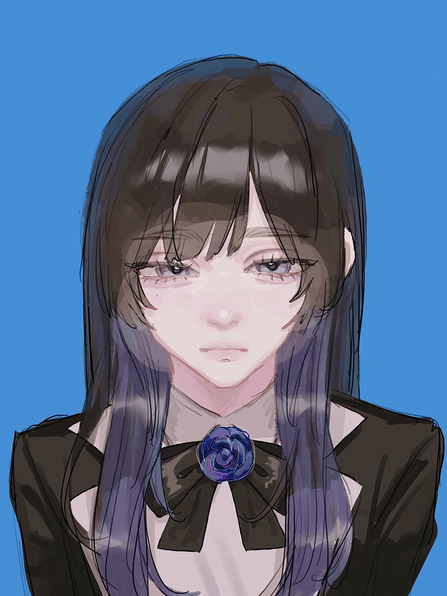 The Big ImageBoard (TBIB) - 1girl ado (utaite) aegyo sal black bow black bowtie black hair blue ...