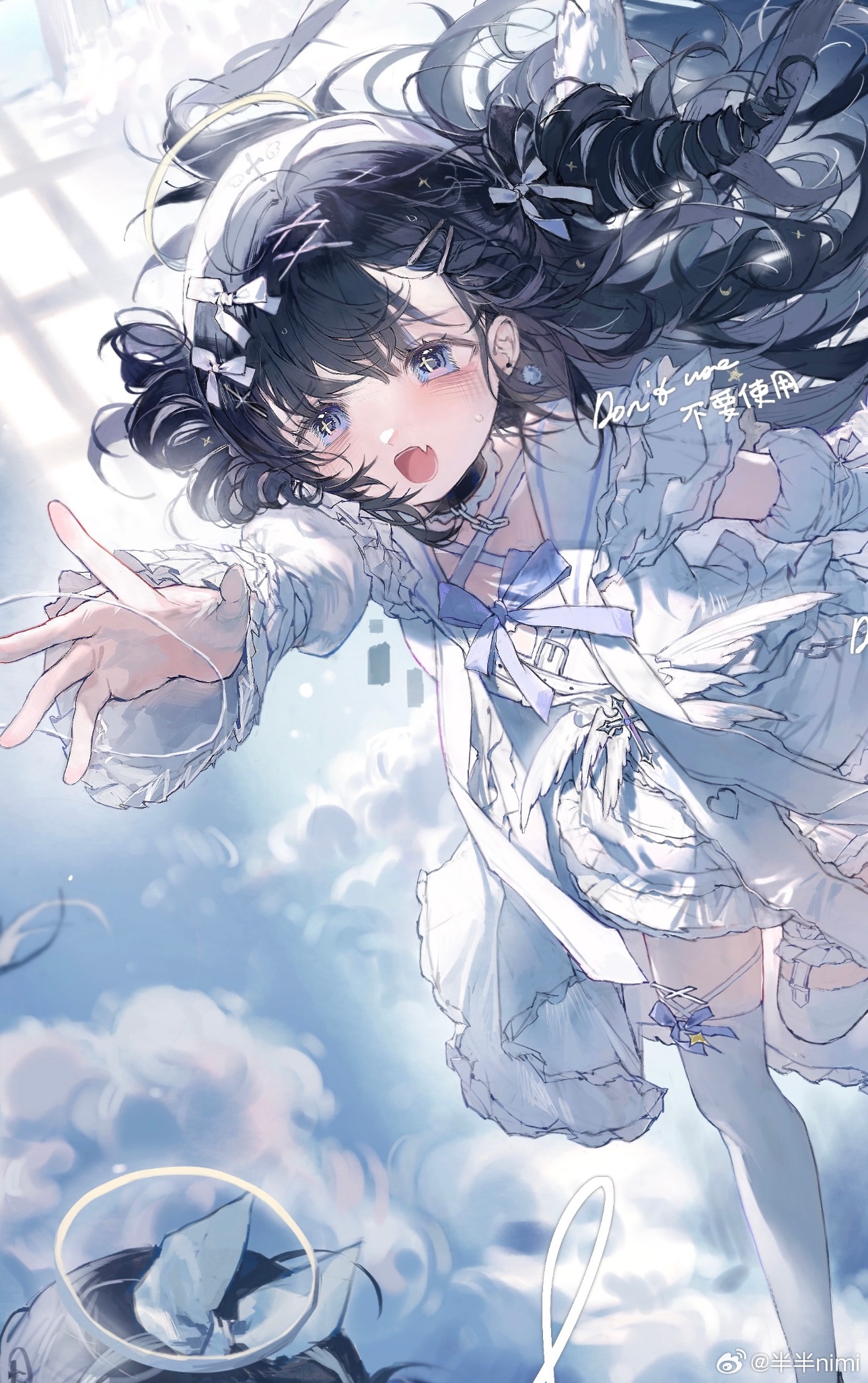 The Big ImageBoard (TBIB) - 1girl banbanimi black hair blue bow blue eyes blush bow choker dress ...