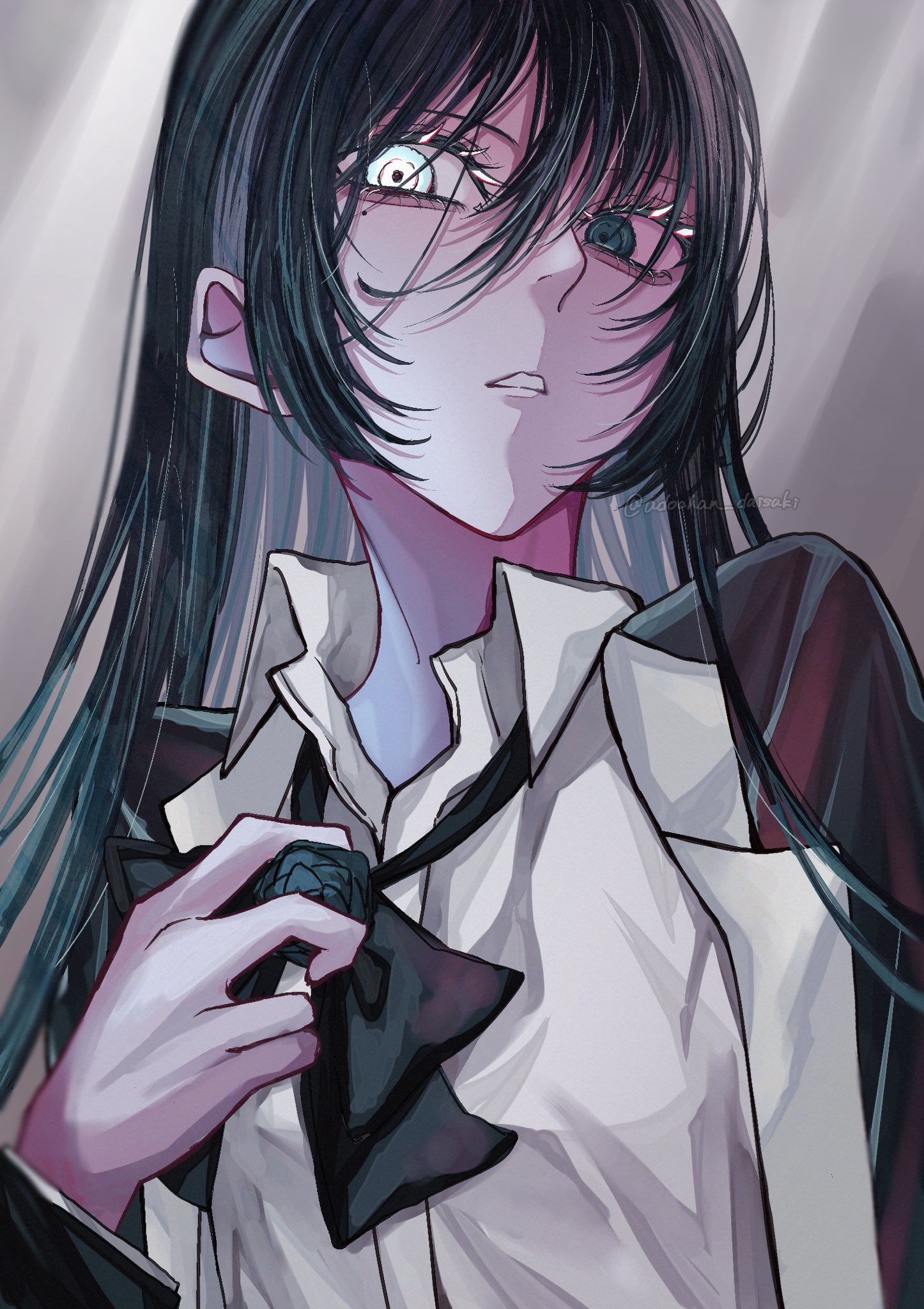 The Big ImageBoard (TBIB) - 1girl ado (utaite) aegyo sal black bow black bowtie black hair blue ...