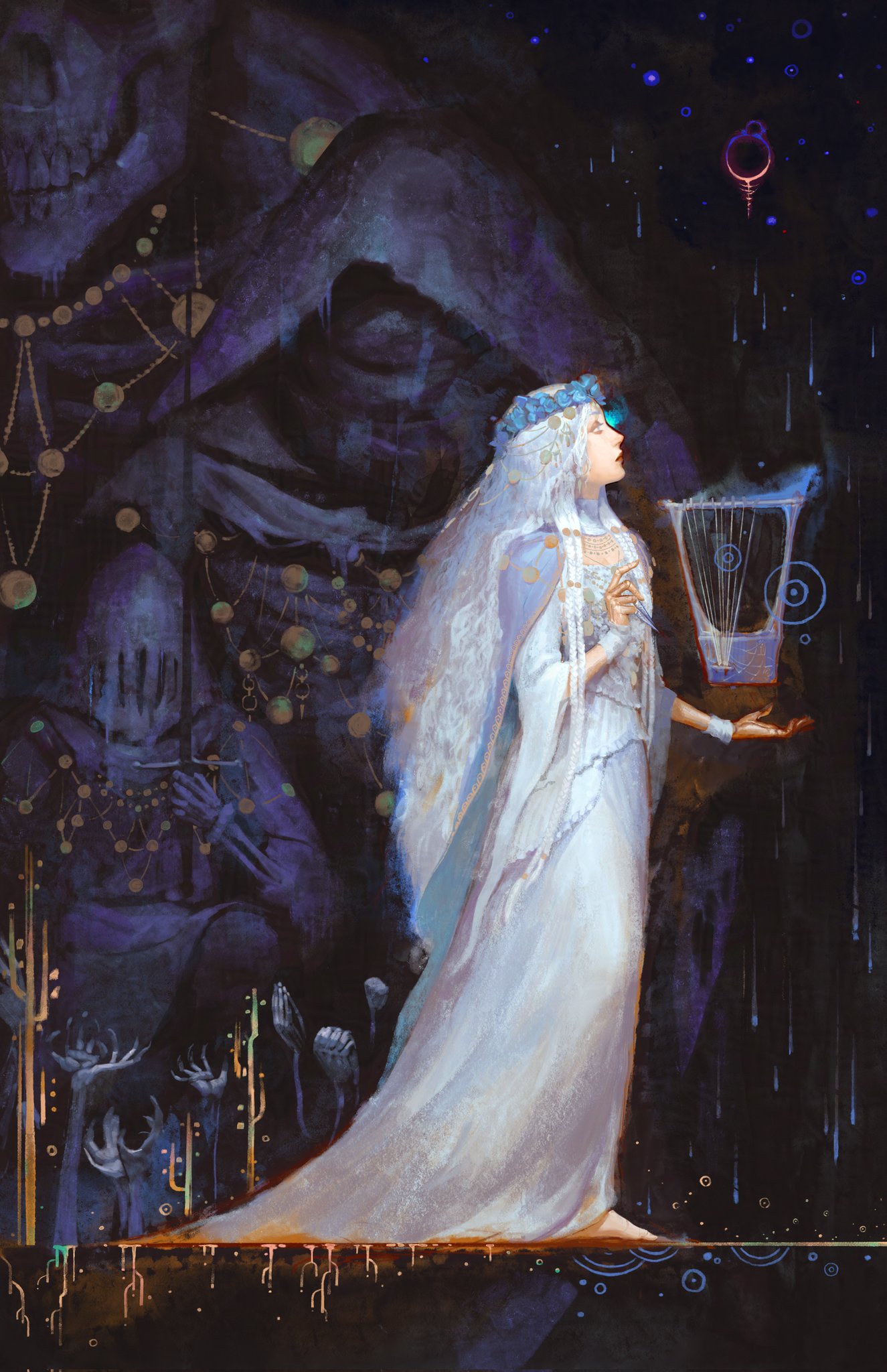 The Big ImageBoard (TBIB) - 1girl black background blue cape blue eyes ...