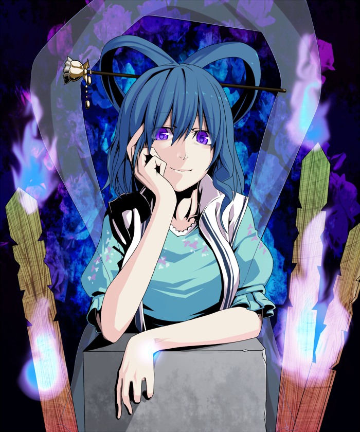 The Big ImageBoard (TBIB) - 1girl aura bad id bad pixiv id blue hair dress hair ornament hair ...