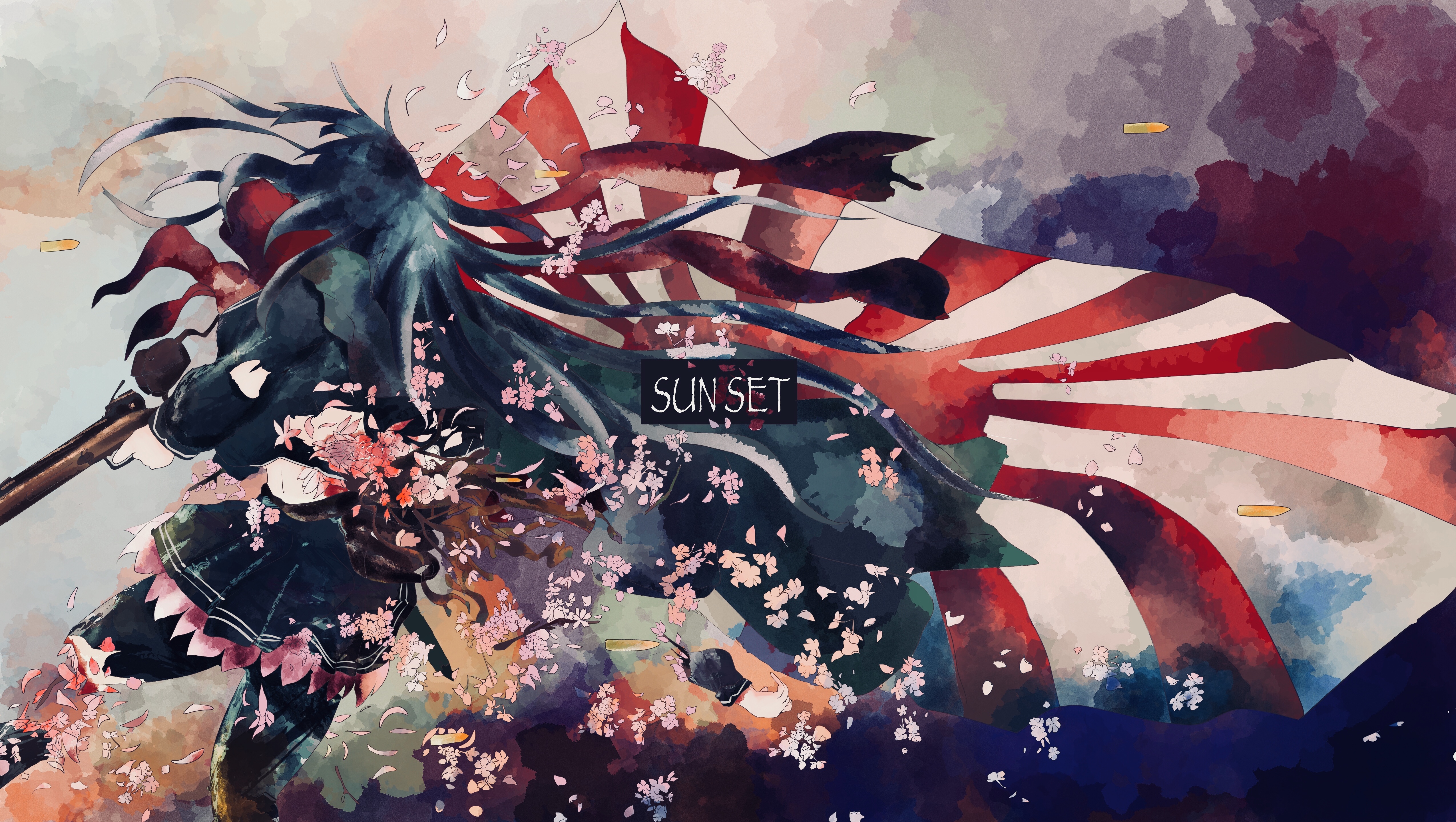 The Big ImageBoard (TBIB) - 1girl absurdres black hair cherry blossoms ...