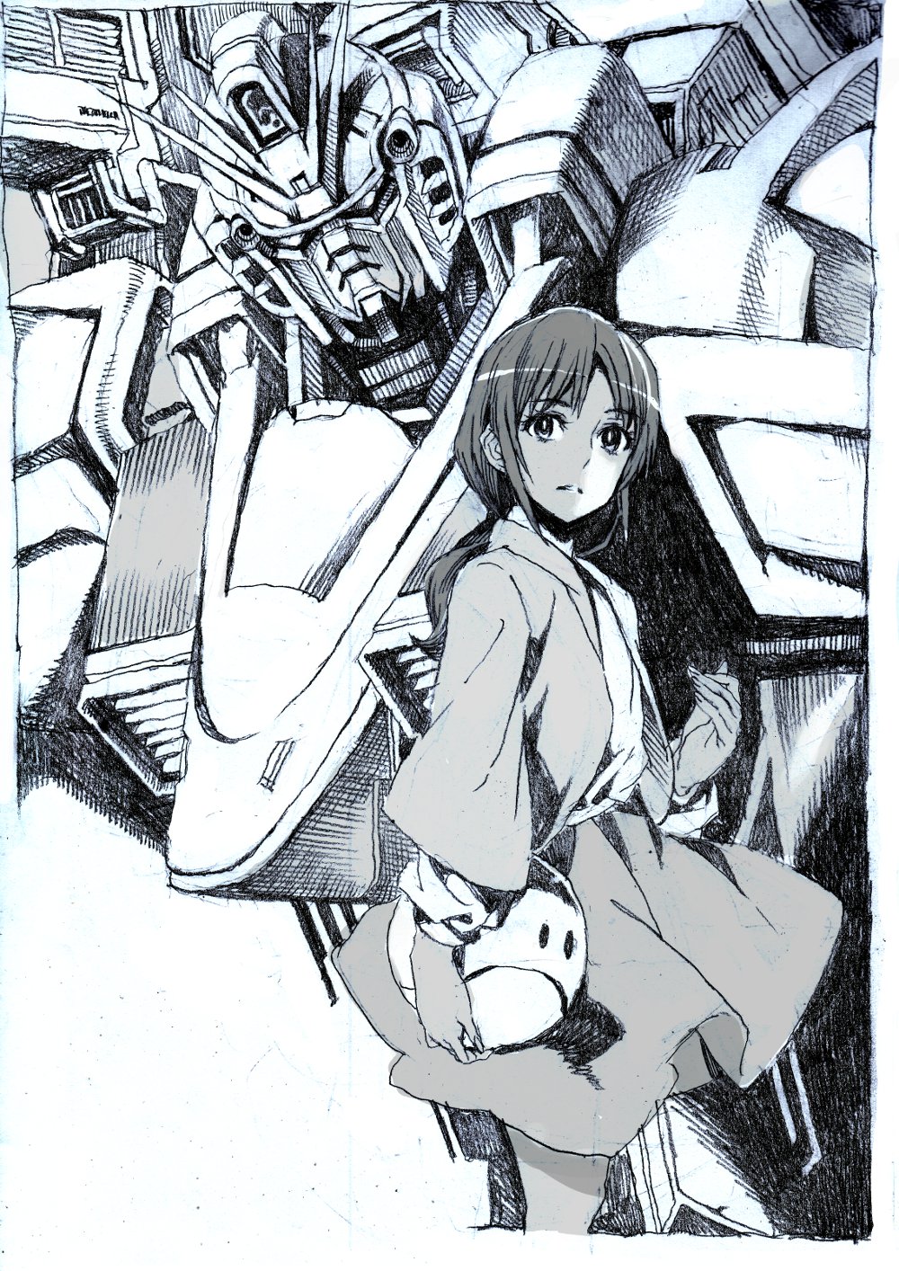 The Big ImageBoard (TBIB) - 1girl commentary request greyscale gundam ...